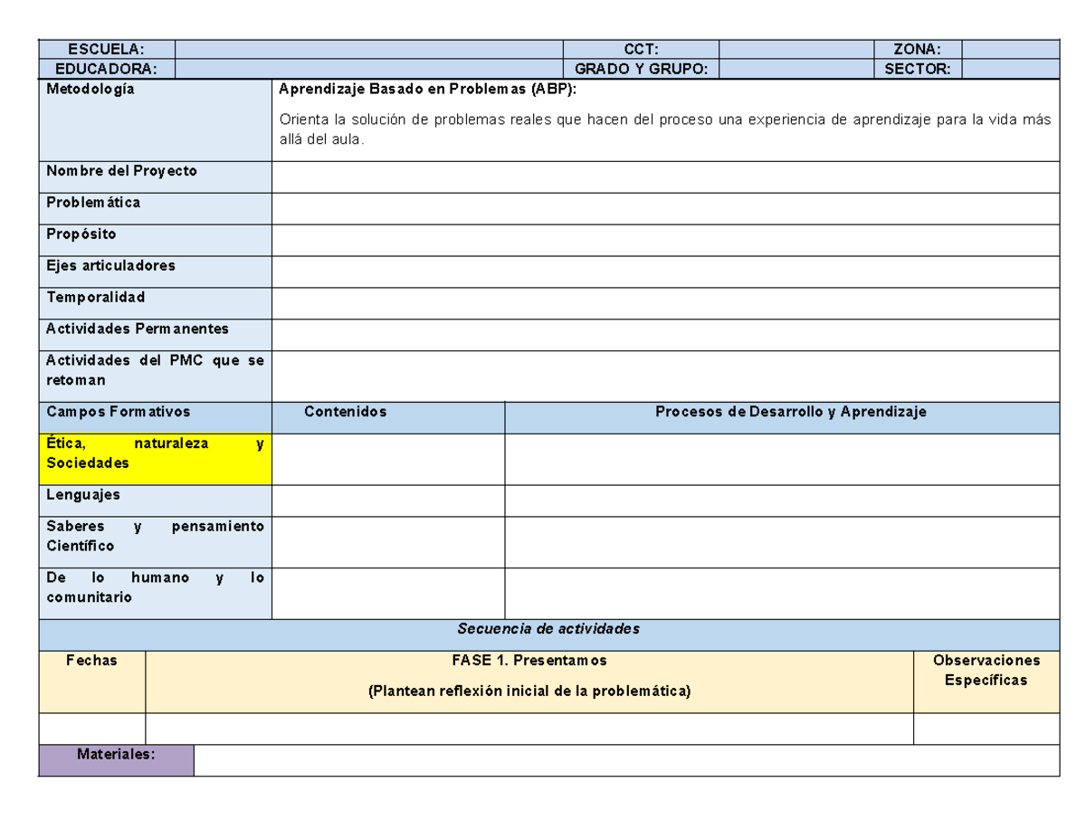 Planificación del Aprendizaje Basado en Problemas (ABP) - Studocu