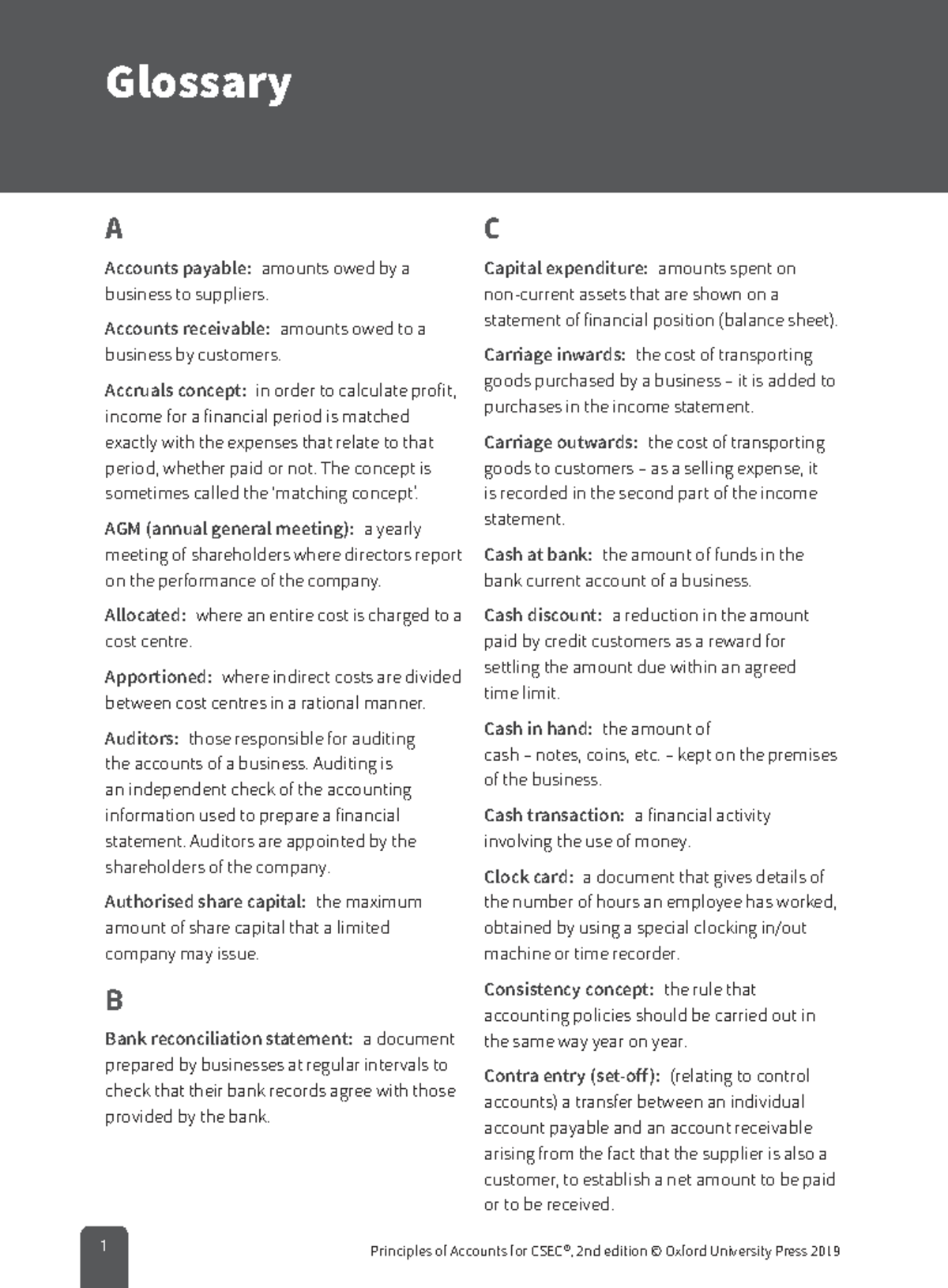 Principles of Accounts (ACCT101) Glossary of Key Terms and Concepts - Studocu