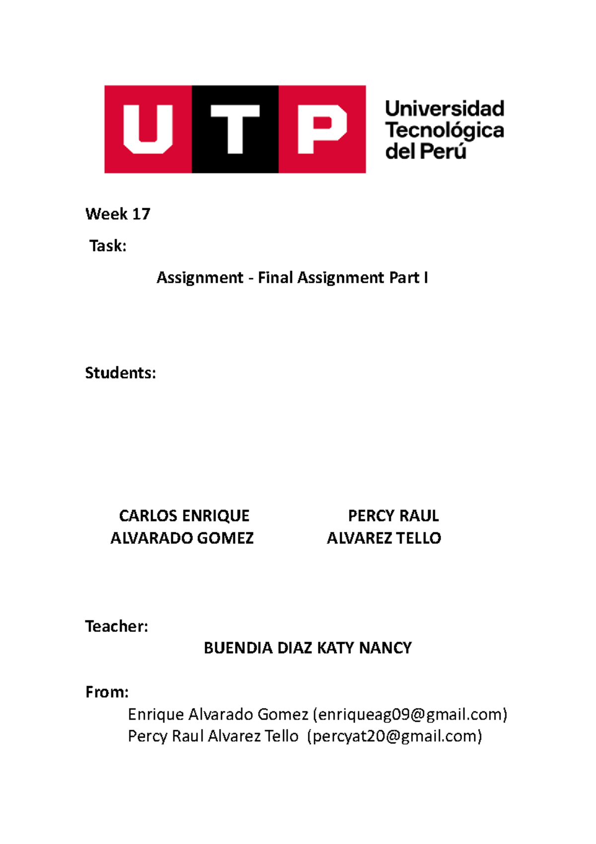 Alvarado Gomez Alvarez Tello PROY Part1 - Week 17 Task: Assignment - Final Assignment Part I ...