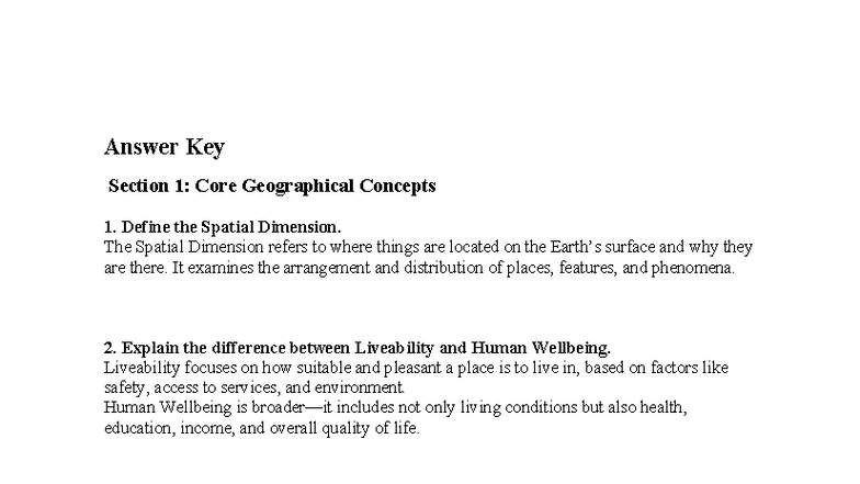 Answer Key: Core Geographical Concepts & Environmental Case Studies ...