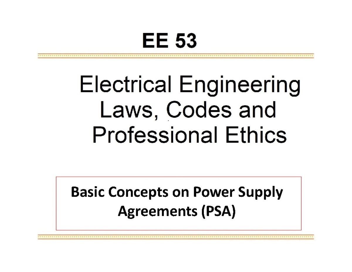 EE 53 Final Notes on Power Supply Agreements (PSA) - Studocu