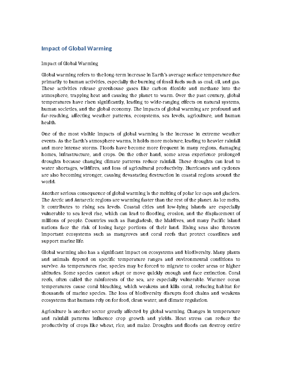 Impact of Global Warming: Causes, Effects, and Solutions - Studocu