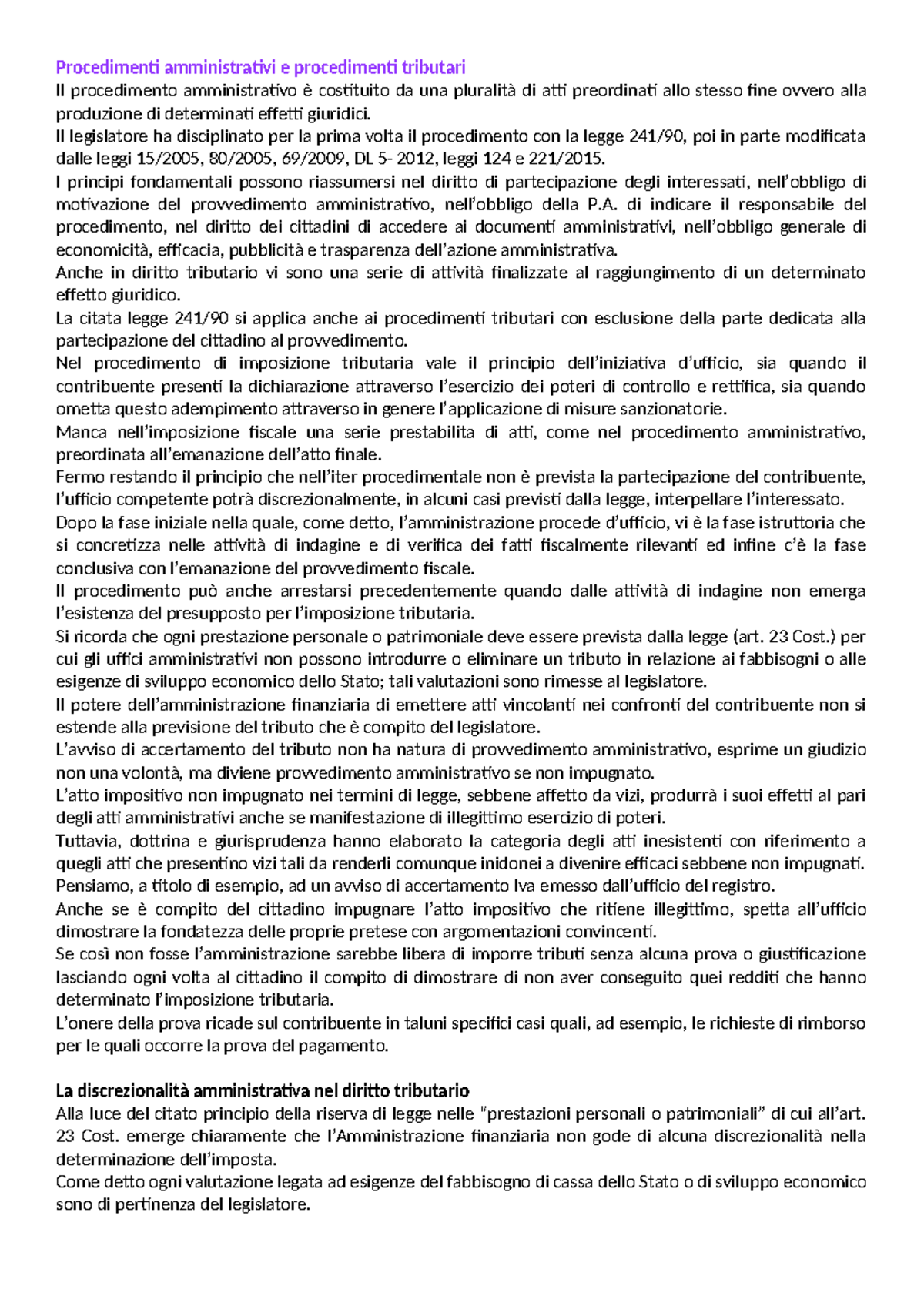Procedimenti Amministrativi e Tributari – Diritto Tributario L11-20 ...