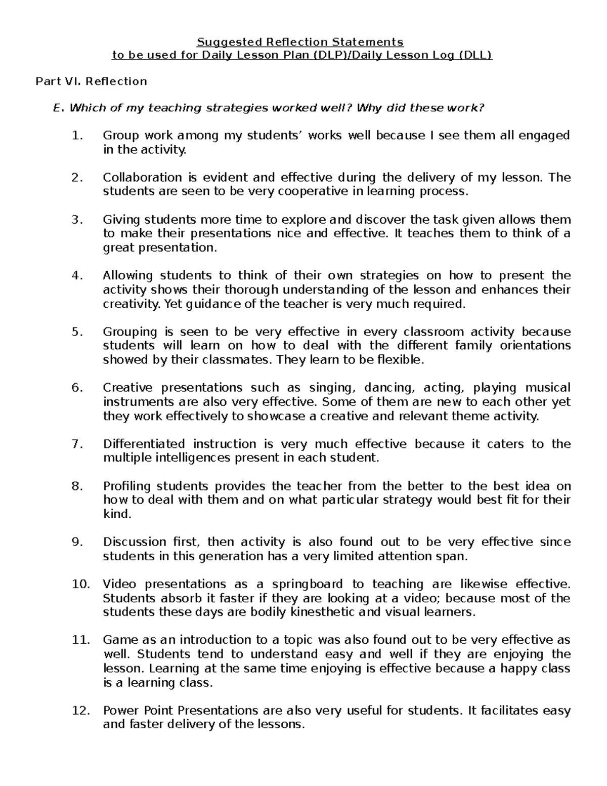 Suggested-Reflection-Statements - Suggested Reflection Statements to be ...