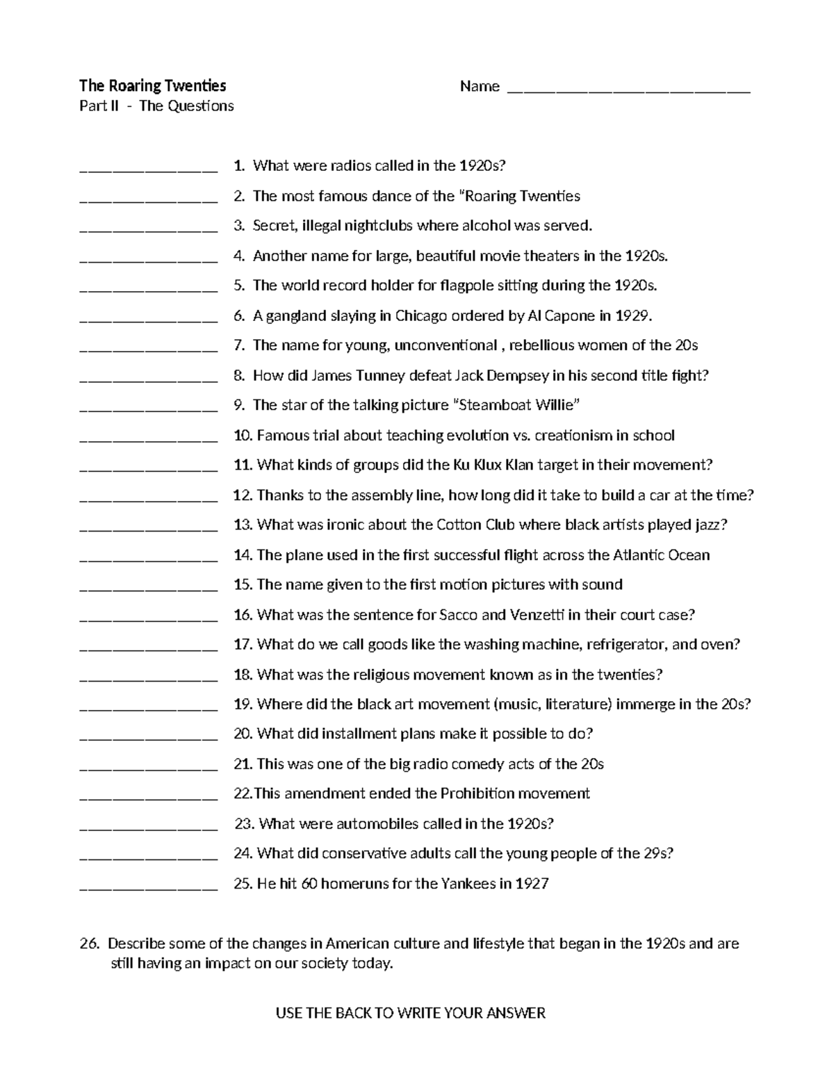 The Roaring Twenties Part II: Key Questions & Insights - Studocu