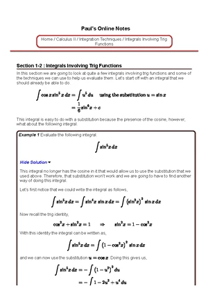 Pauls Online Notes Integrals 10 Trig substitutions - Paul's Online ...