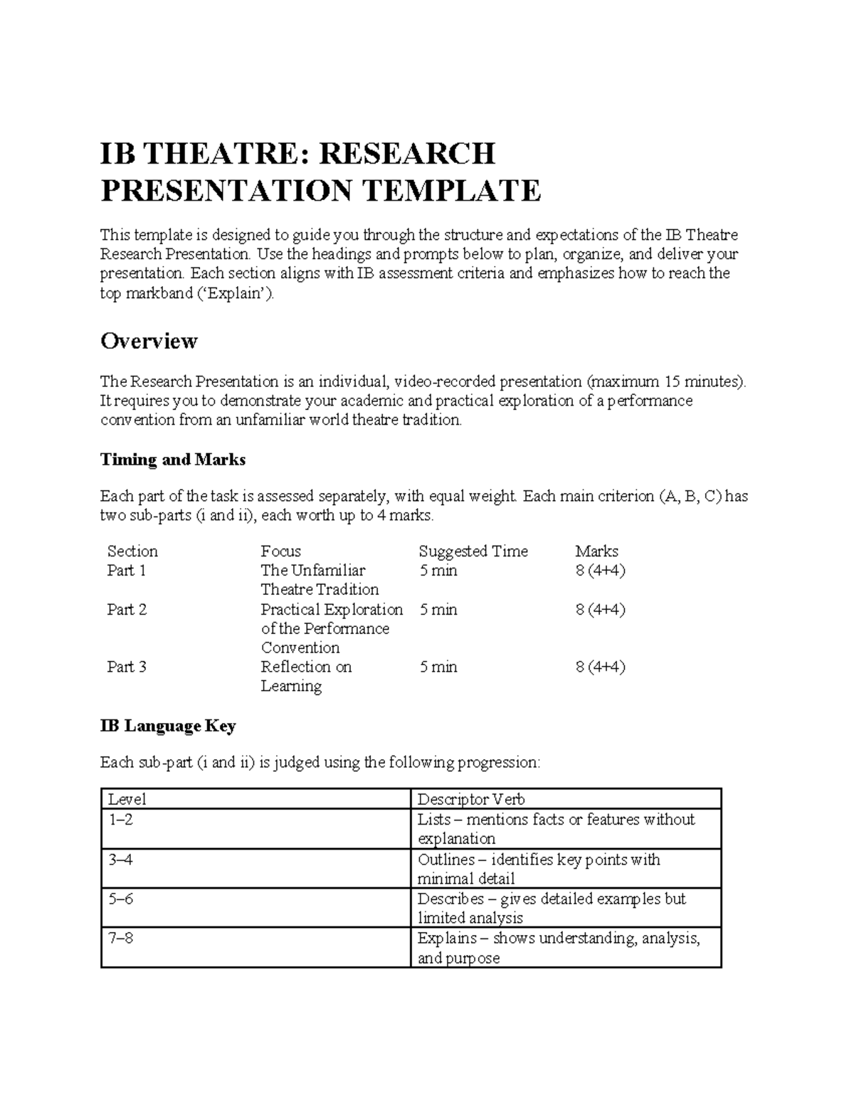 IB THEATRE: Research Presentation Template Guide - Studocu