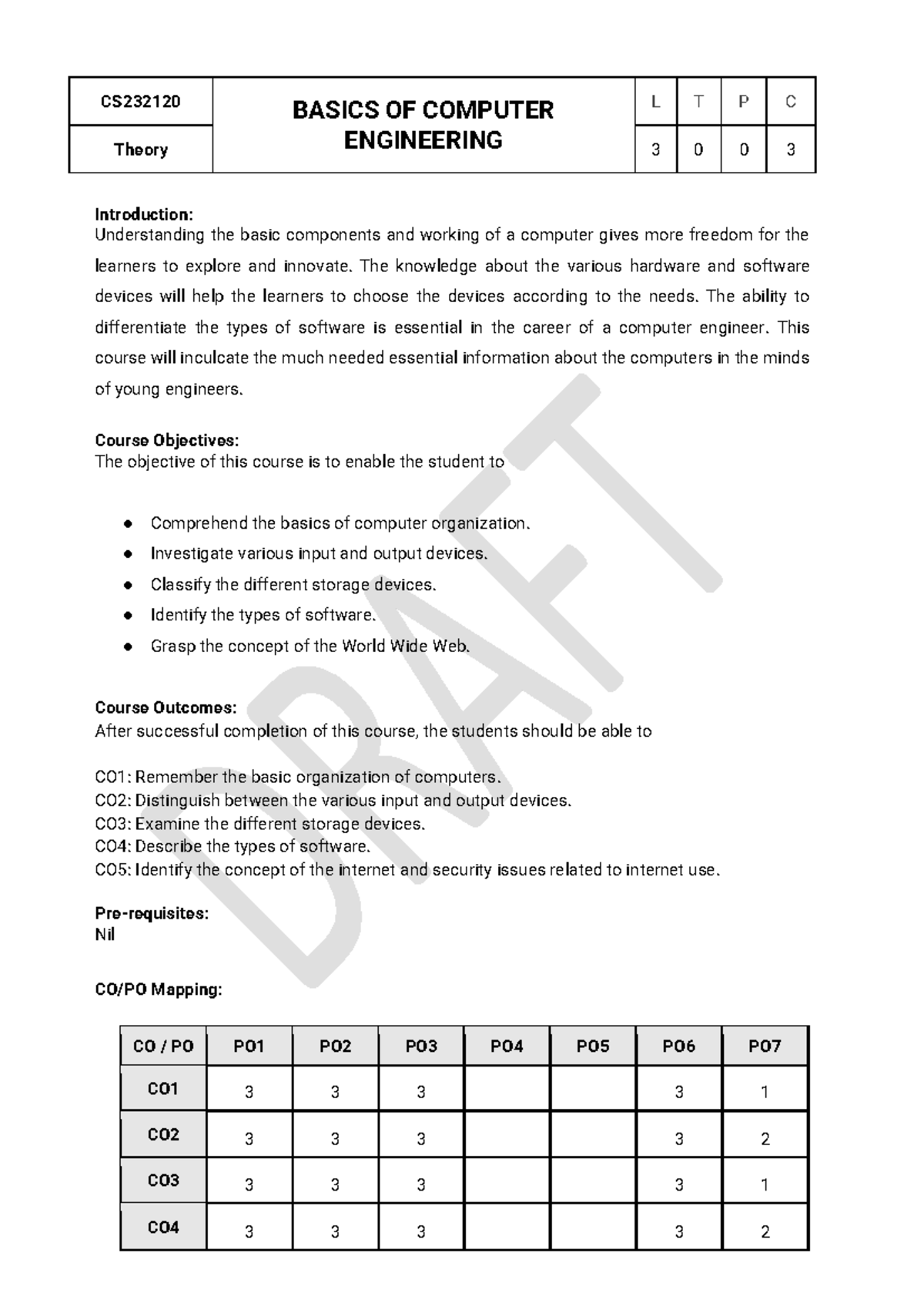 Basics OF Computer Engineering syllabus - CS BASICS OF COMPUTER ...