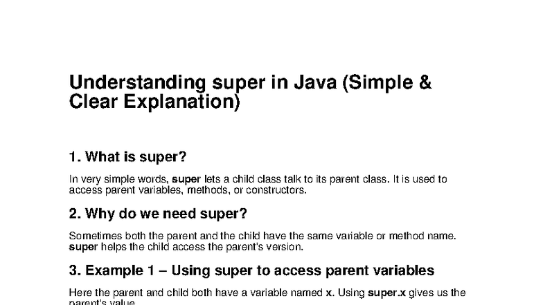 Java Super Keyword Explained: Simple Guide for Students - Studocu