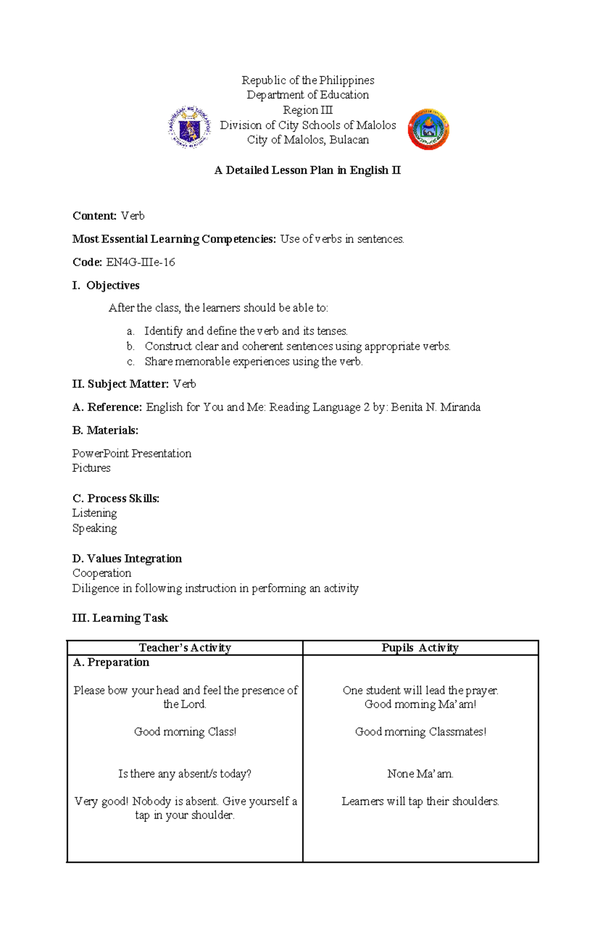 Detailed lesson plan - Republic of the Philippines Department of ...