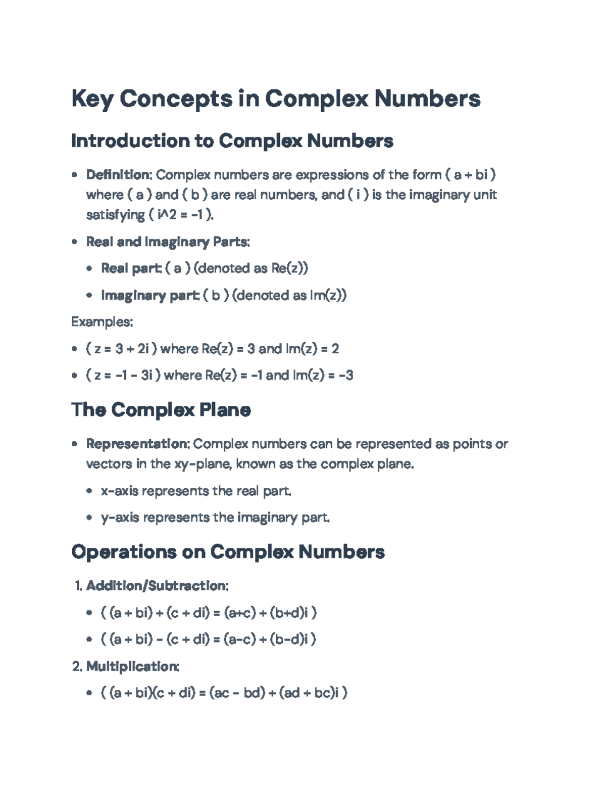 Key Concepts in Complex Numbers - A Comprehensive Guide - Key Concepts ...
