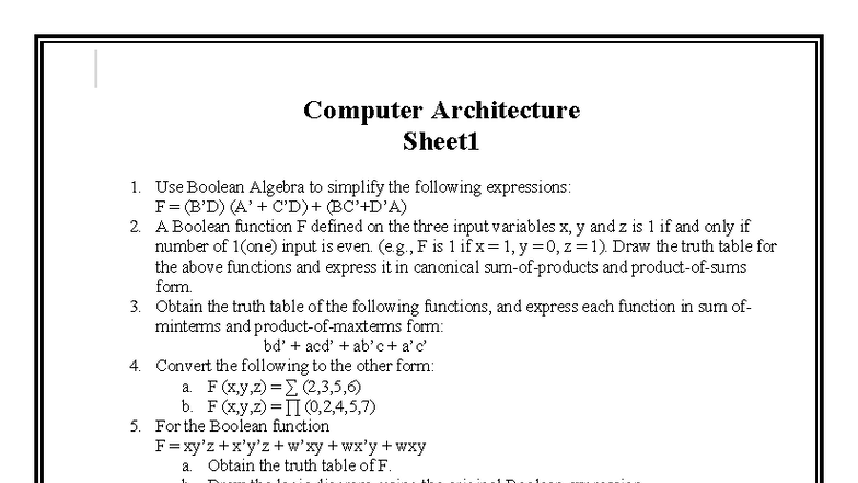 Computer Architecture (CS101) - Boolean Algebra Simplification Guide ...