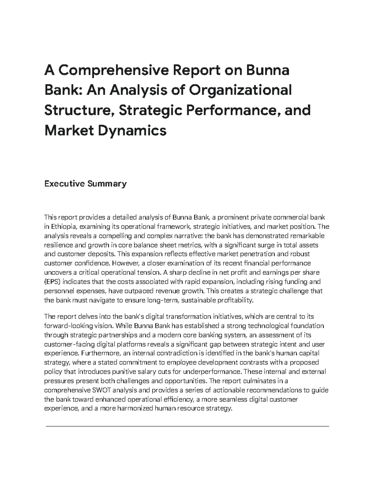 Bunna Bank Ethiopia Report: Analysis of Structure, Performance ...
