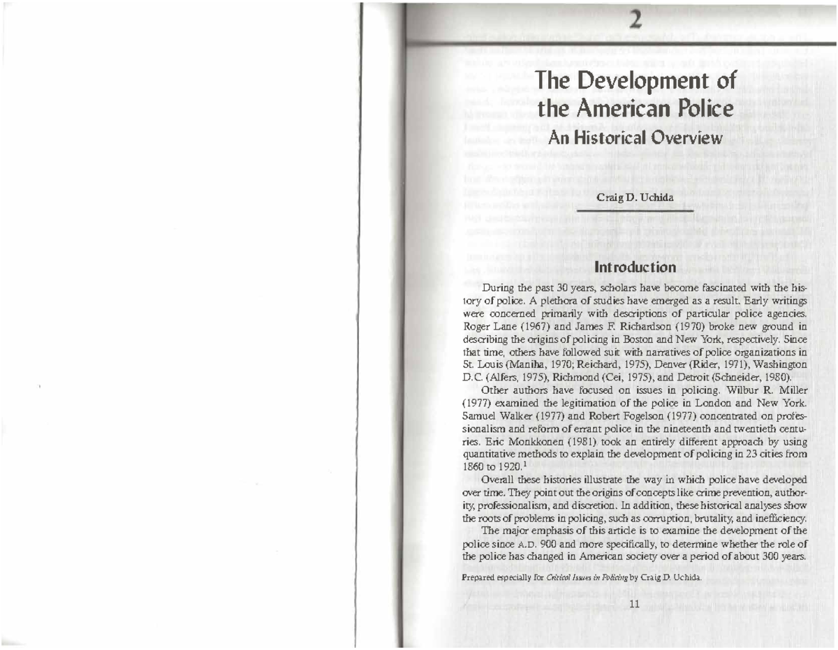 Historical Development of American Policing for CISP - Studocu