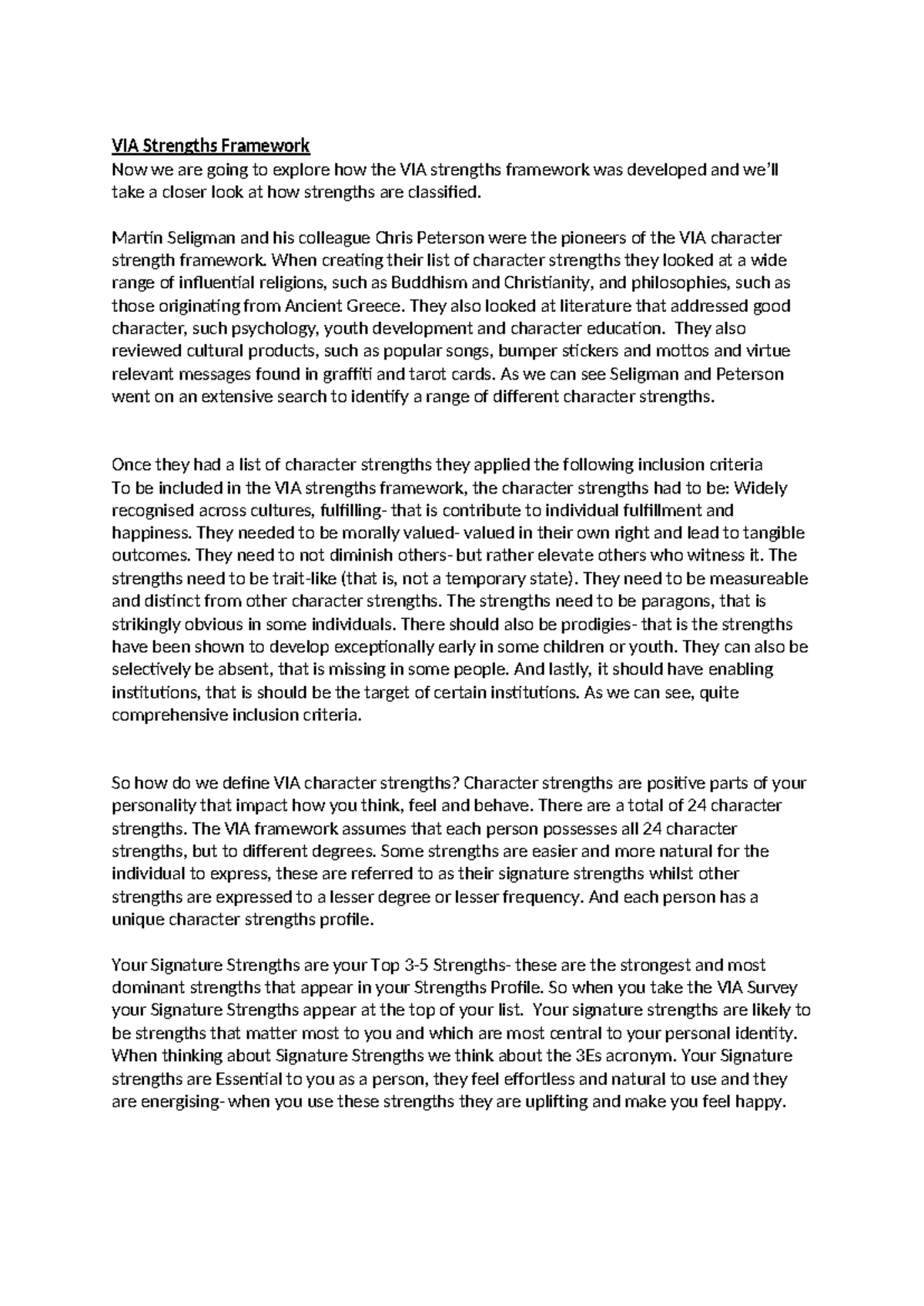VIA Strengths Framework: Understanding Character Strengths and Profiles ...