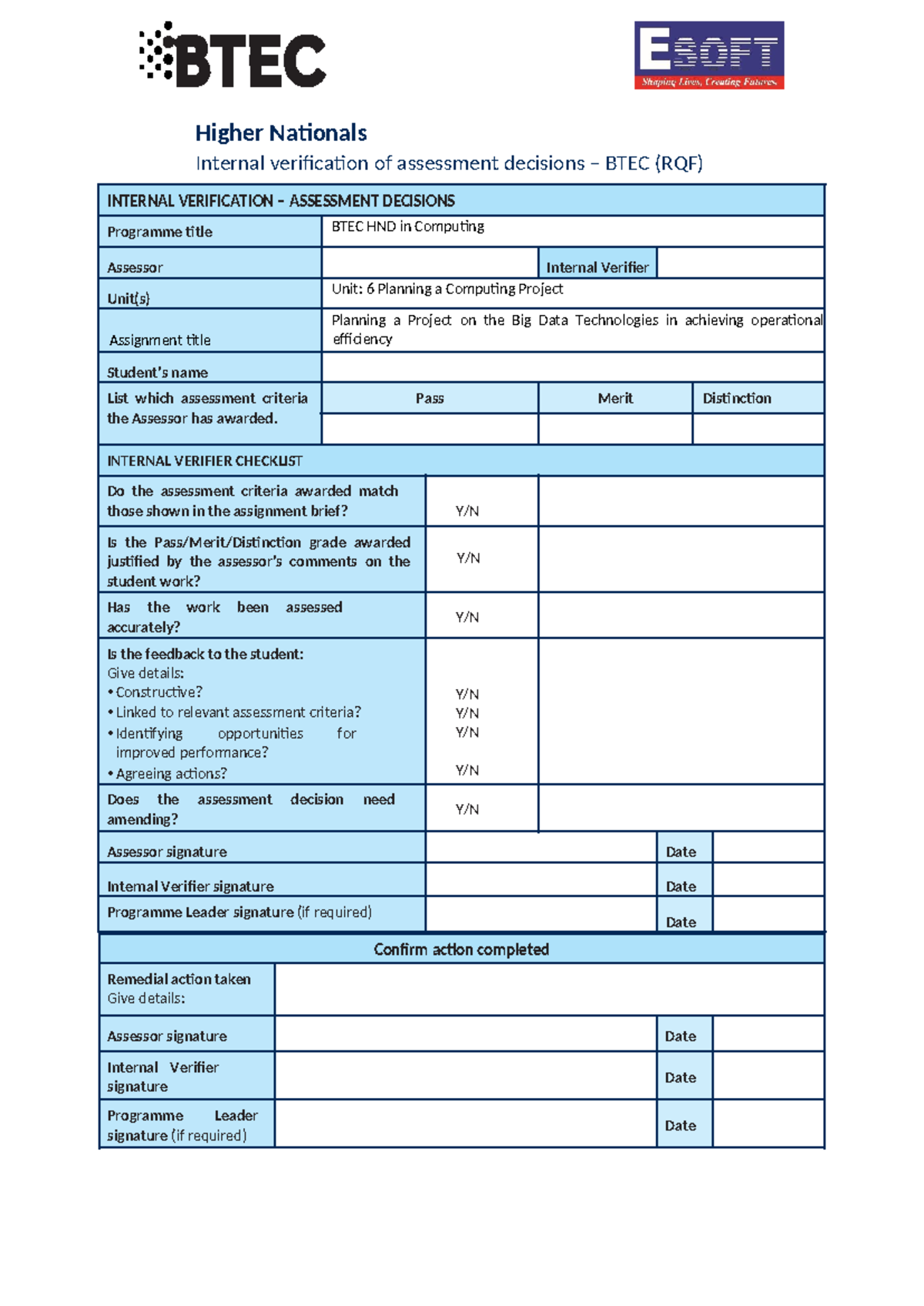 Planning a Big Data Tech Project - HND Computing Unit 6 Assignment ...