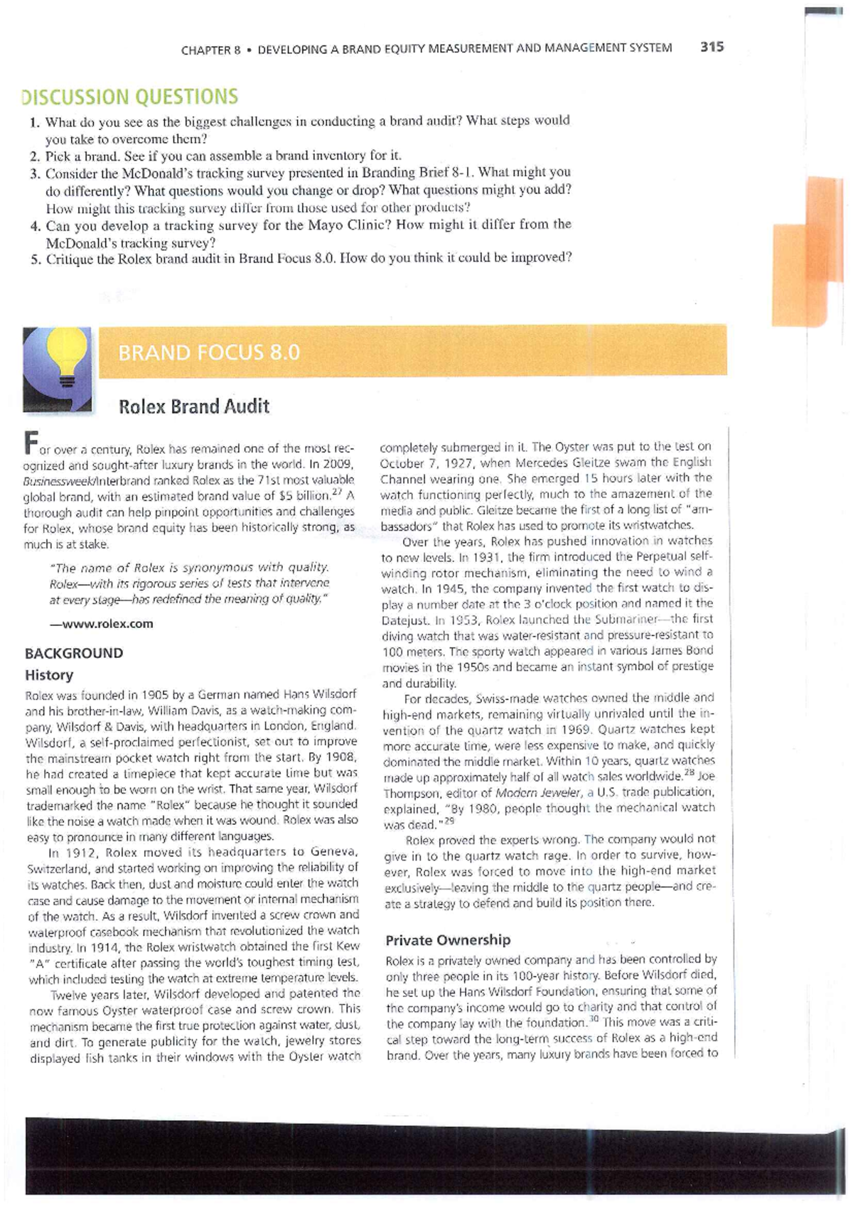 CHAPTER 8: BRAND EQUITY MEASUREMENT & MANAGEMENT SYSTEM - ROLEX CASE ...