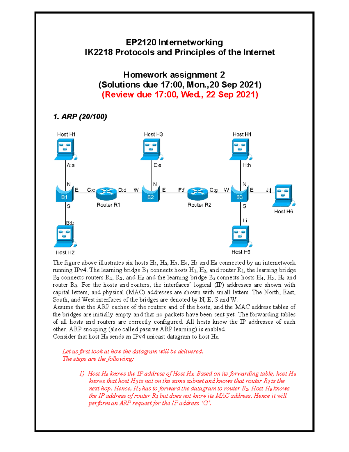 EP2120 IK2218 Homework 2 Solutions on ARP and Routing Protocols - Studocu