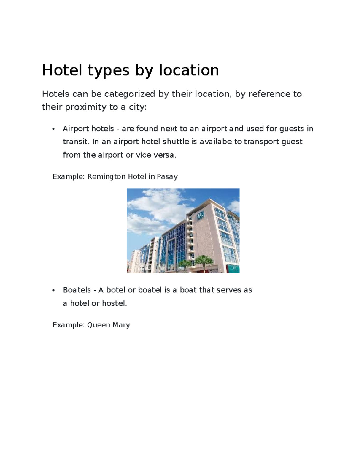 Hotel Types by Location: A Comprehensive Overview - Studocu