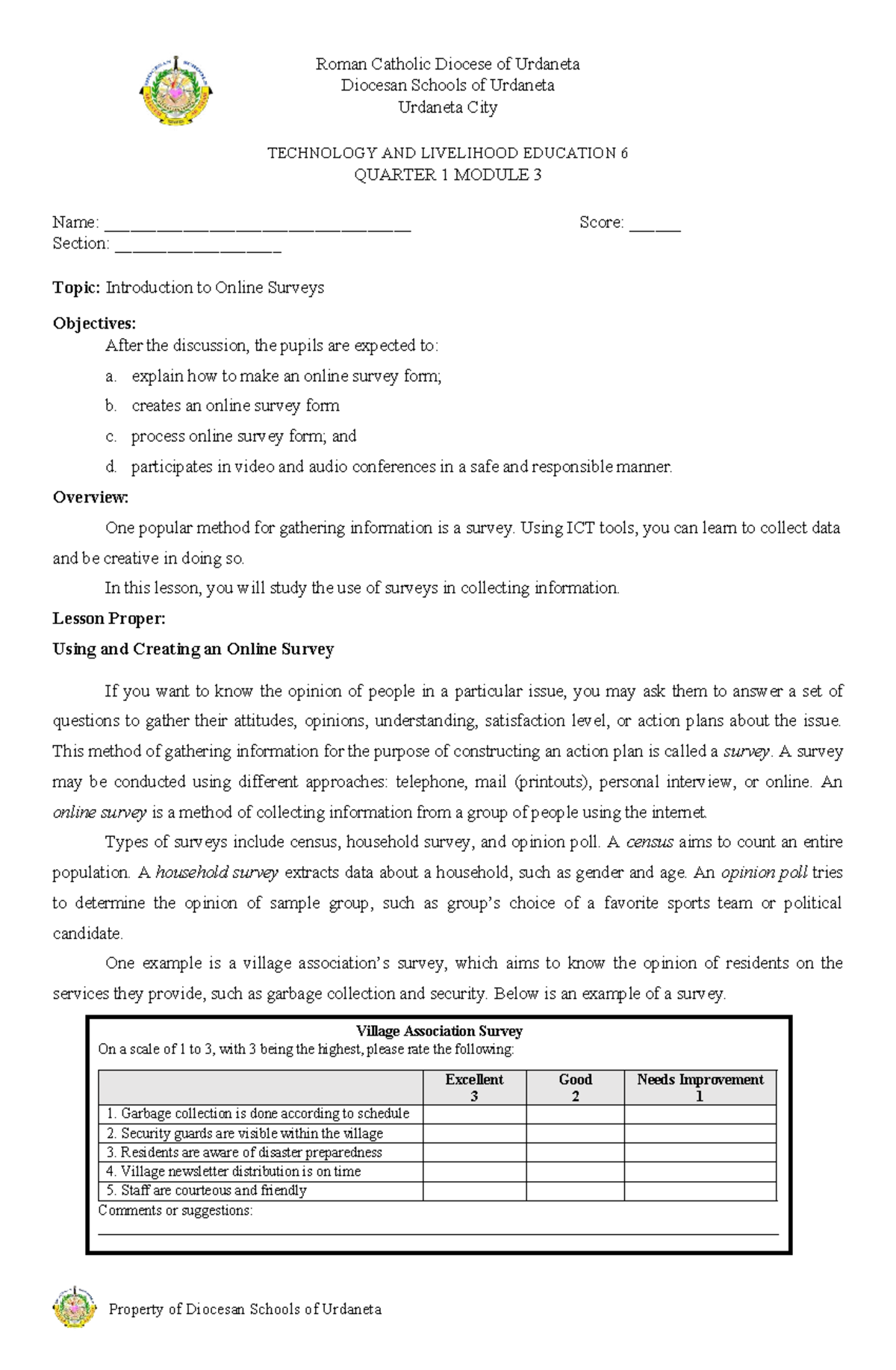 TLE 6 Q1 Module 3: Creating and Using Online Surveys - Studocu