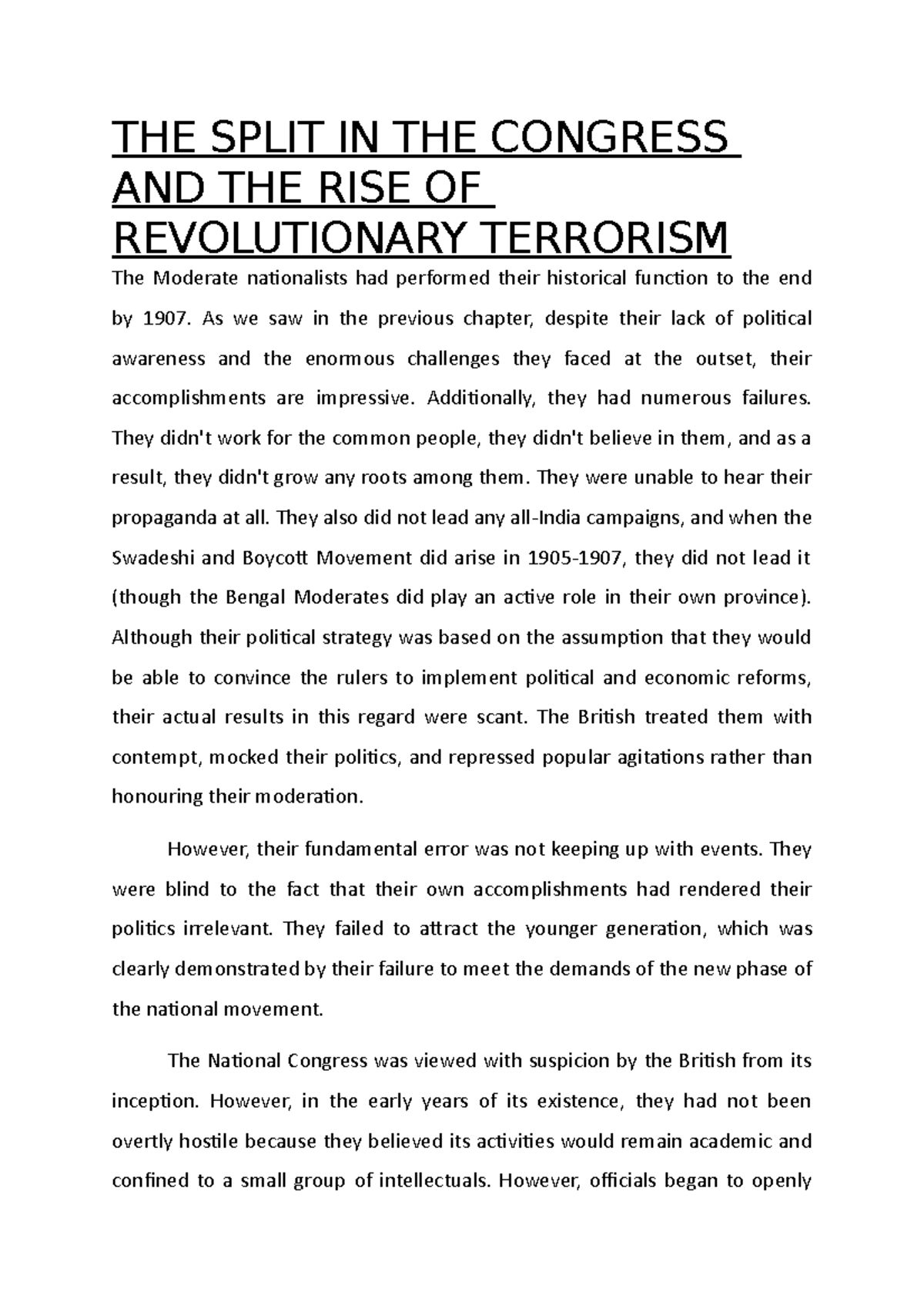 Congress Split & Rise of Revolutionary Terrorism: A Historical Analysis ...