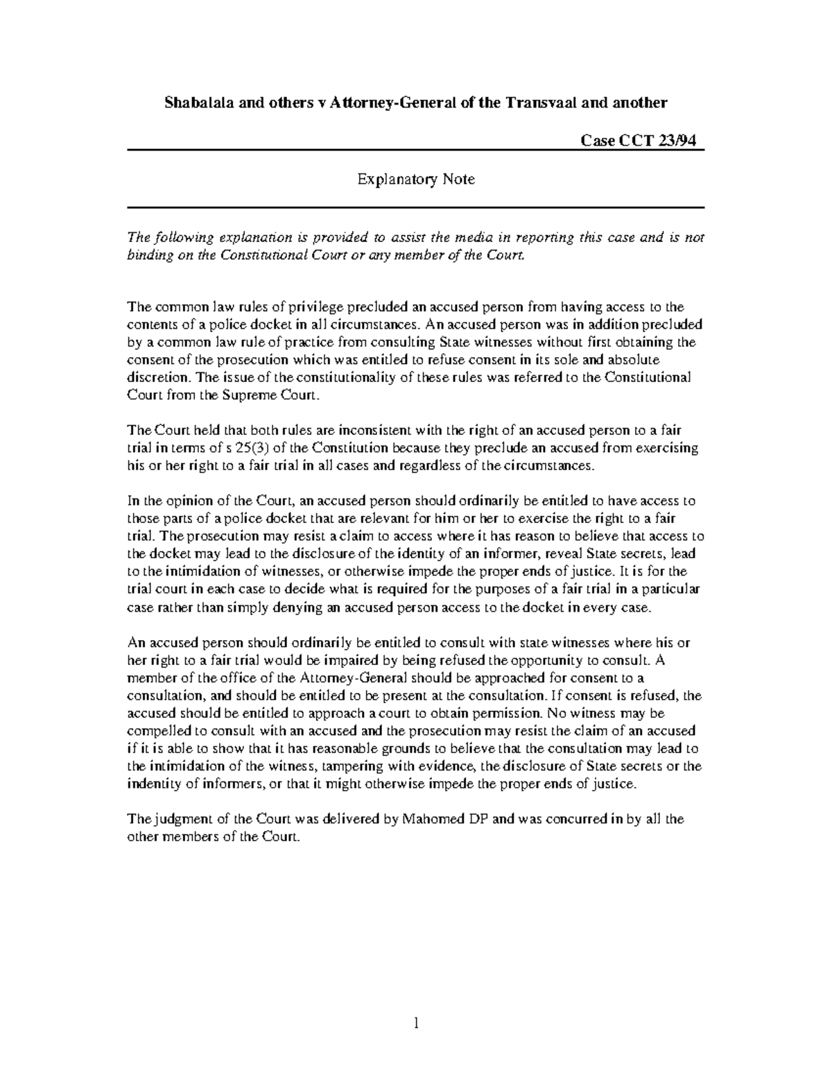 Shabalala v Attorney-General: Case CCT 23/ Explanatory Notes - Studocu