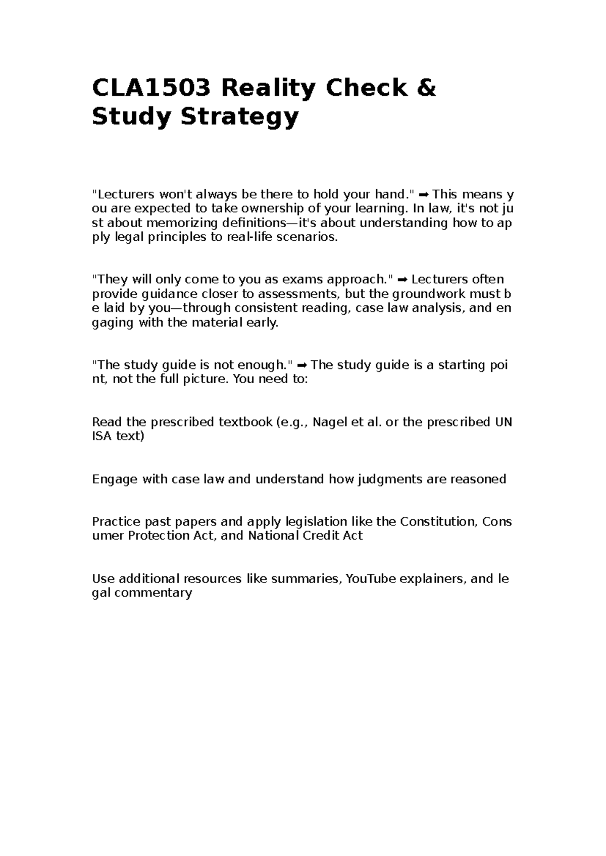 CLA1503 Study Strategy: Engaging with Legal Principles and Case Law ...