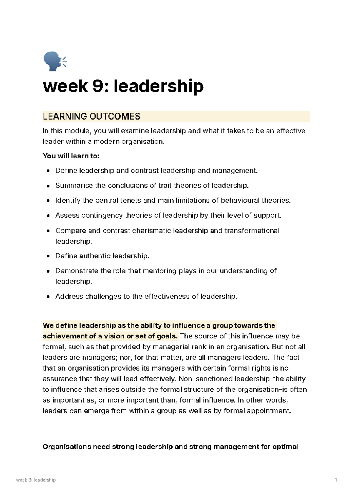 **Course Code: LEAD 301 - Leadership Theories and Practices Notes ...