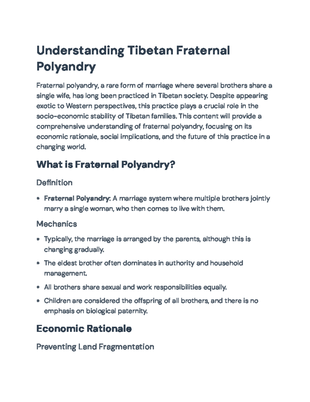 Understanding Fraternal Polyandry in Tibetan Society: Dynamics and ...