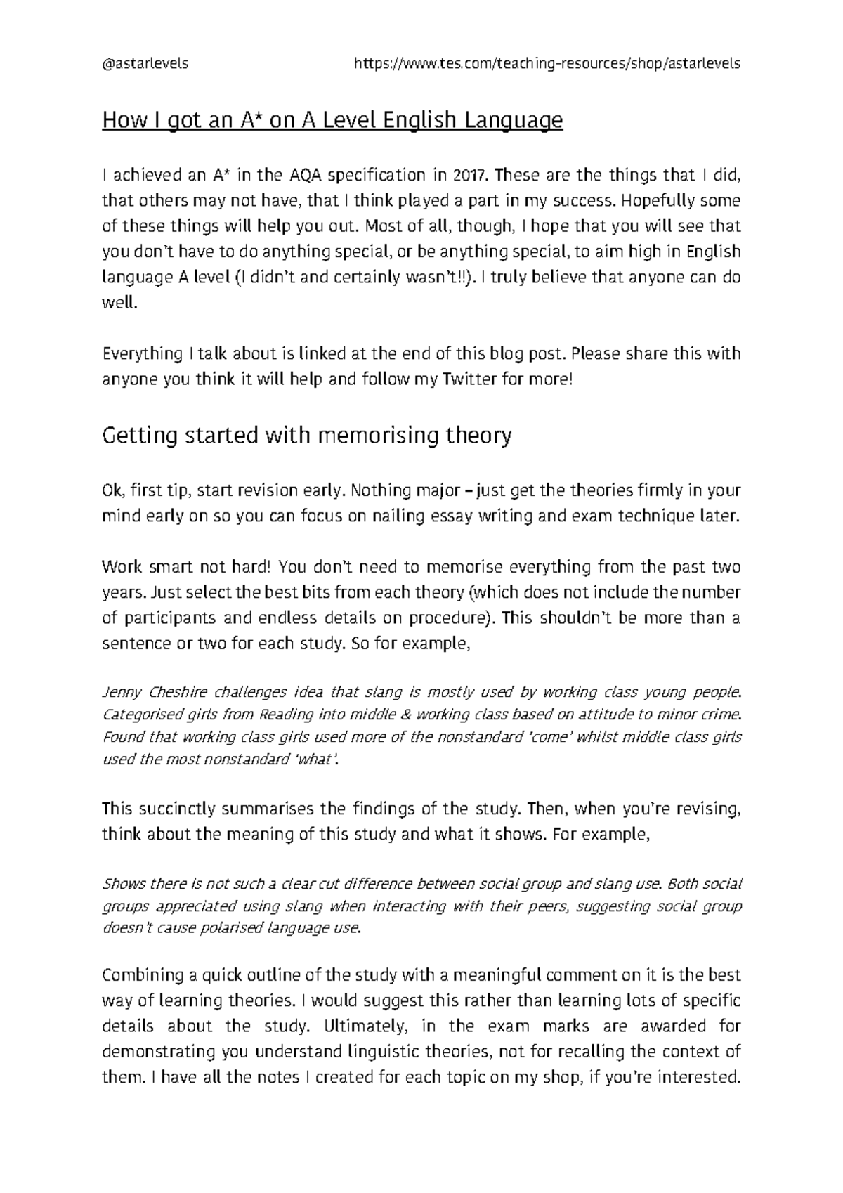 AQA A Level English Language: Tips for Achieving an A* - Studocu