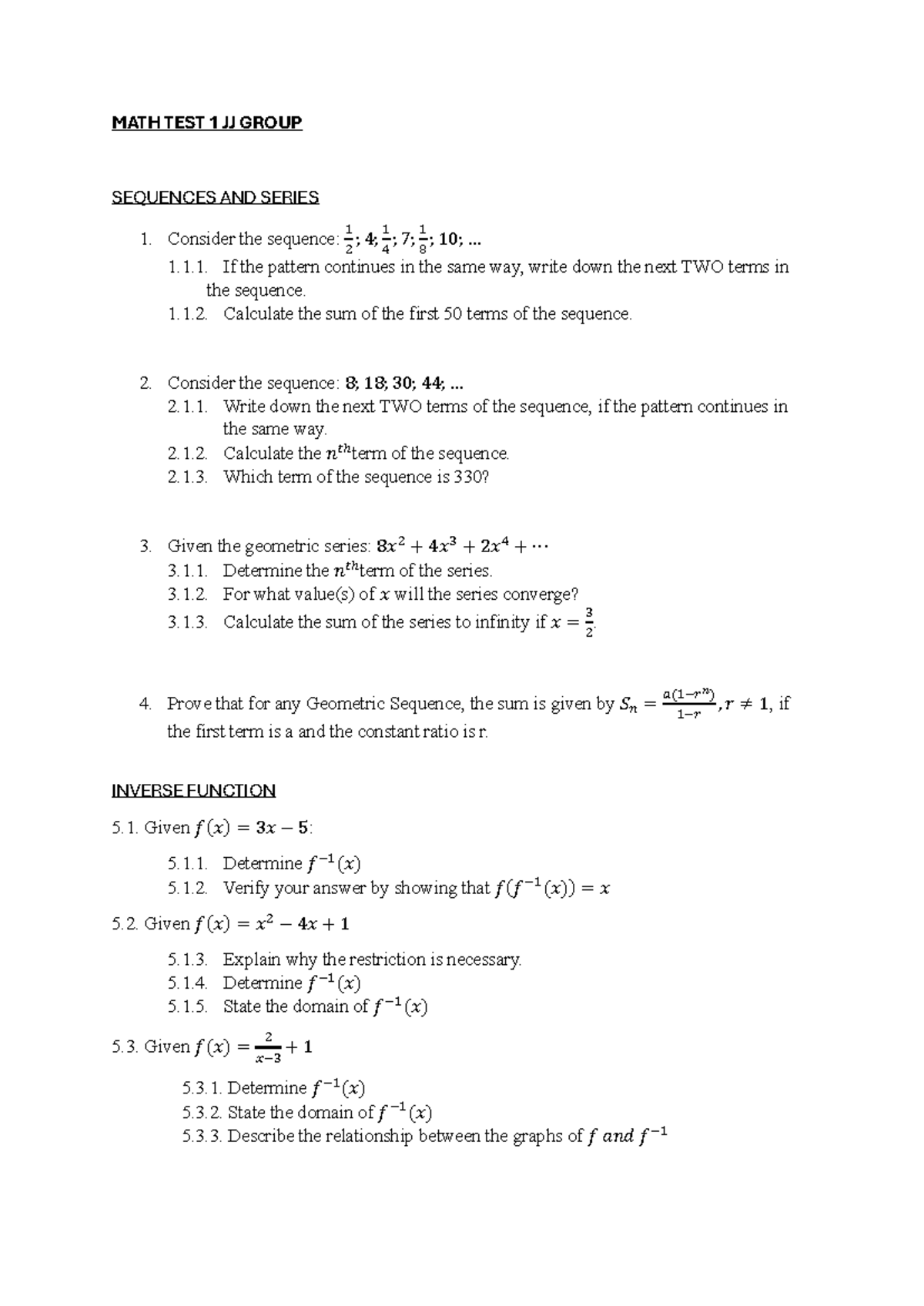 MATH TEST 1 JJ GROUP SEQUENCES, SERIES & TRIGONOMETRY - Studocu