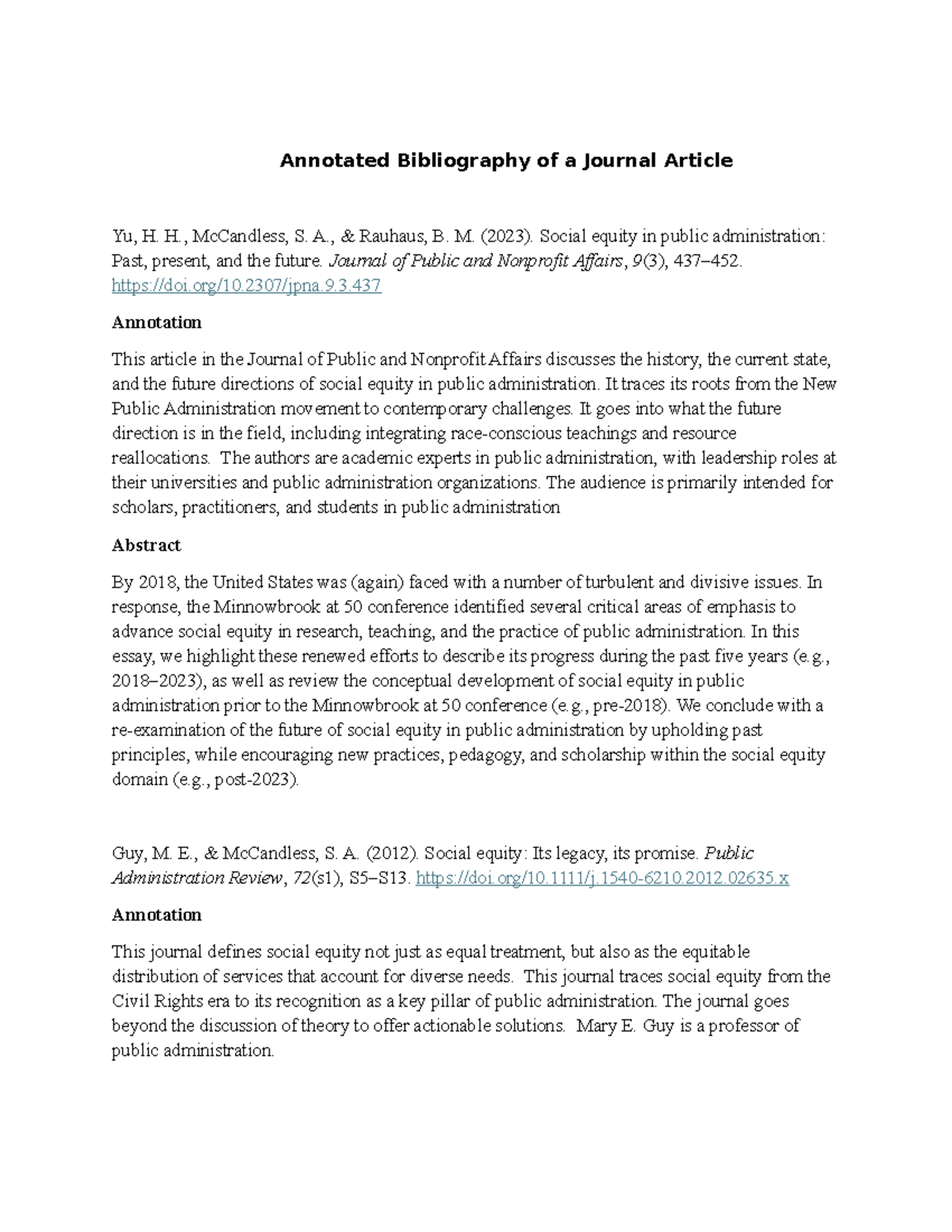 Annotated Bibliography: Social Equity in Public Administration (PAD 101 ...