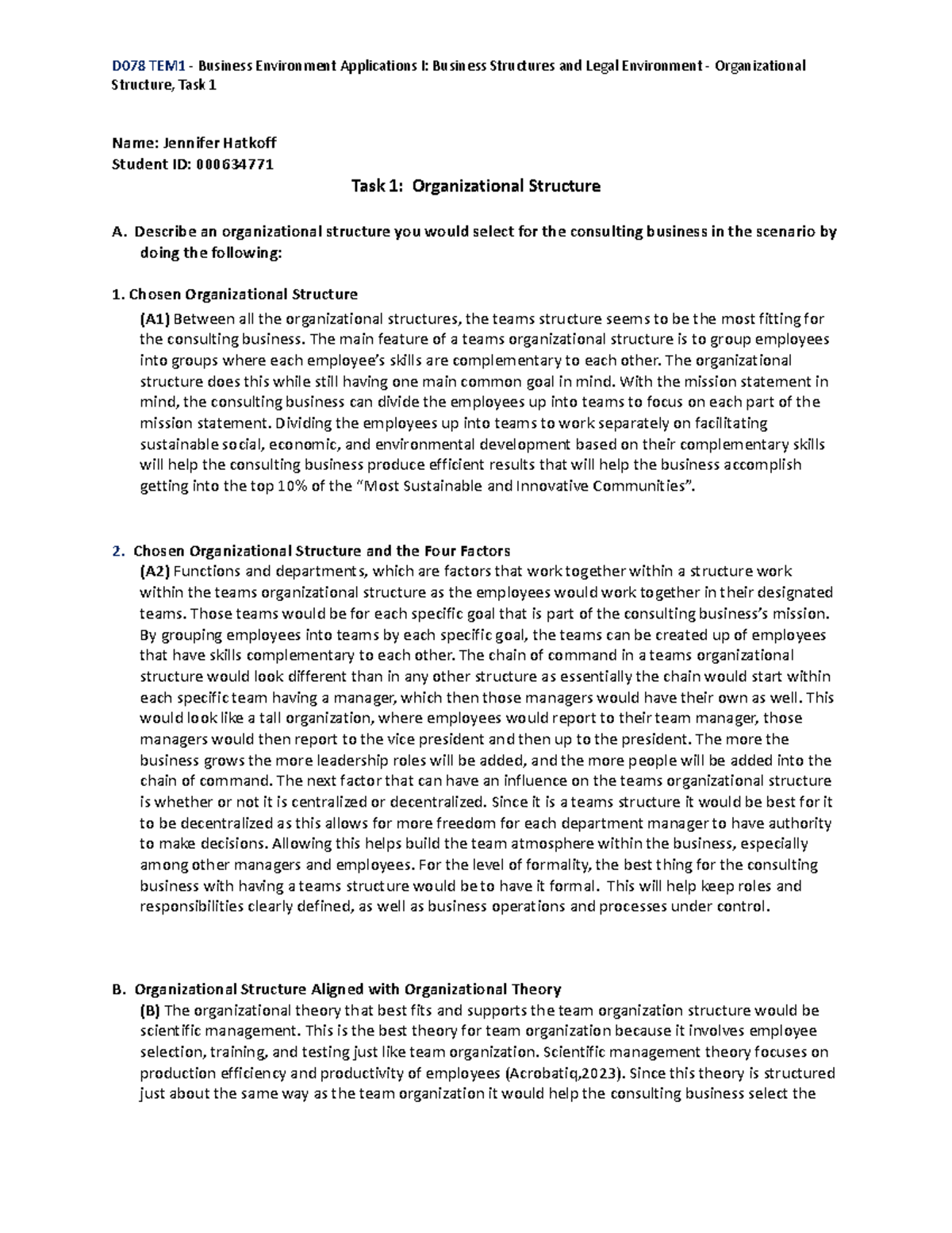 D078 - Task 1 - Org Structure Analysis for Consulting Business - Studocu