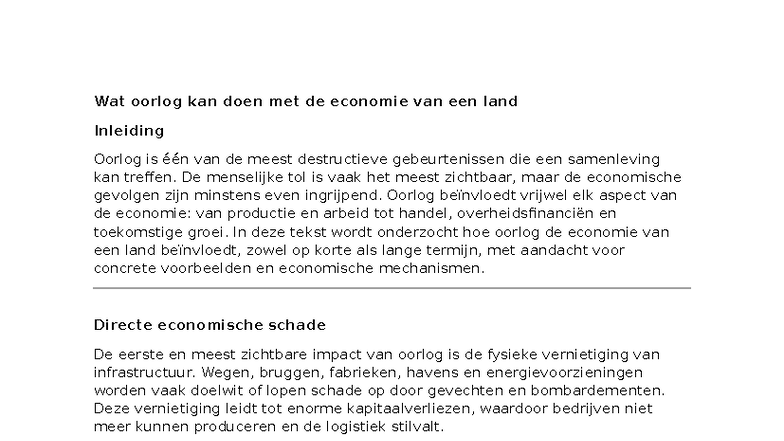 De Economische Impact van Oorlog op Landen: Een Analyse - Studocu