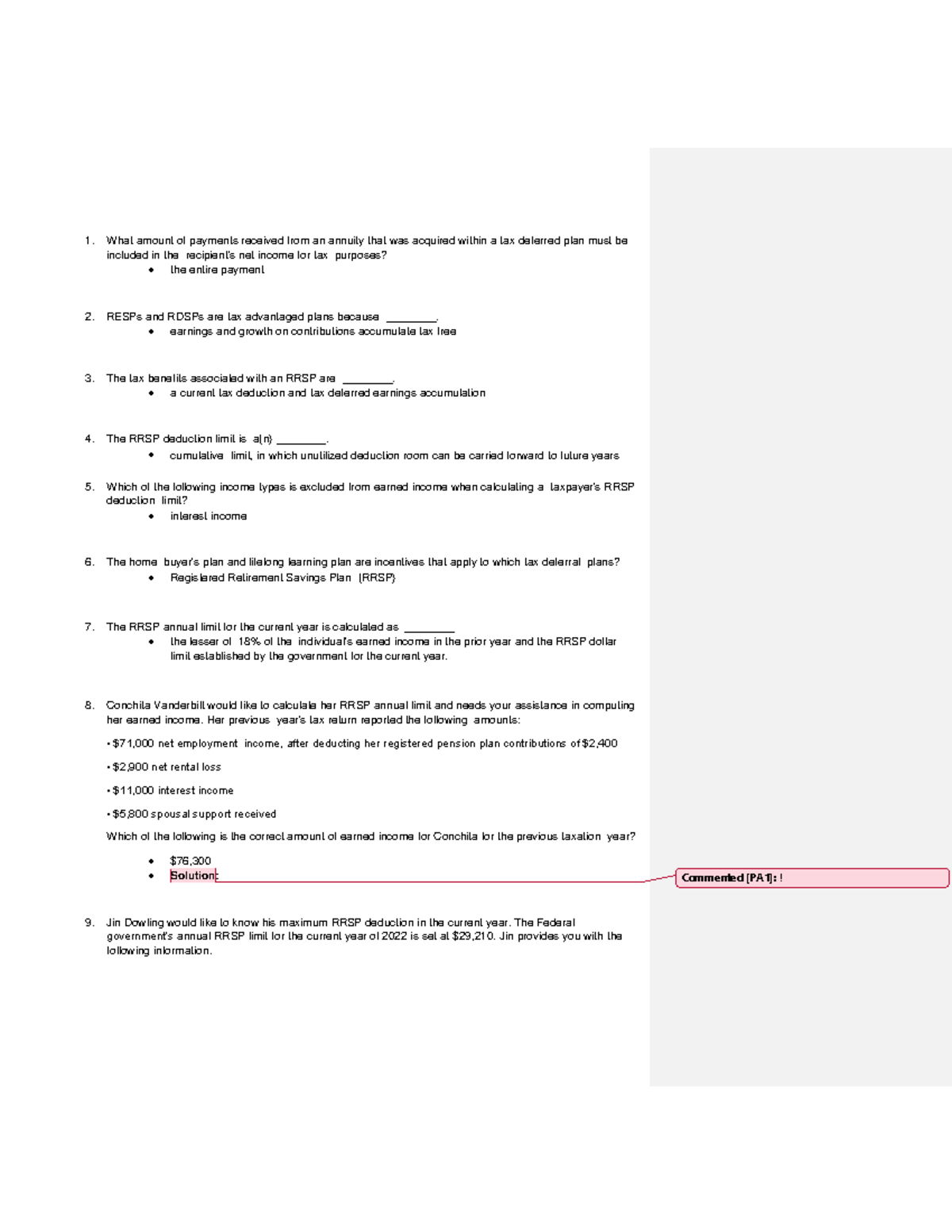 CH10 - Self Study Practice: Annuities, RRSPs & Tax Implications - Studocu