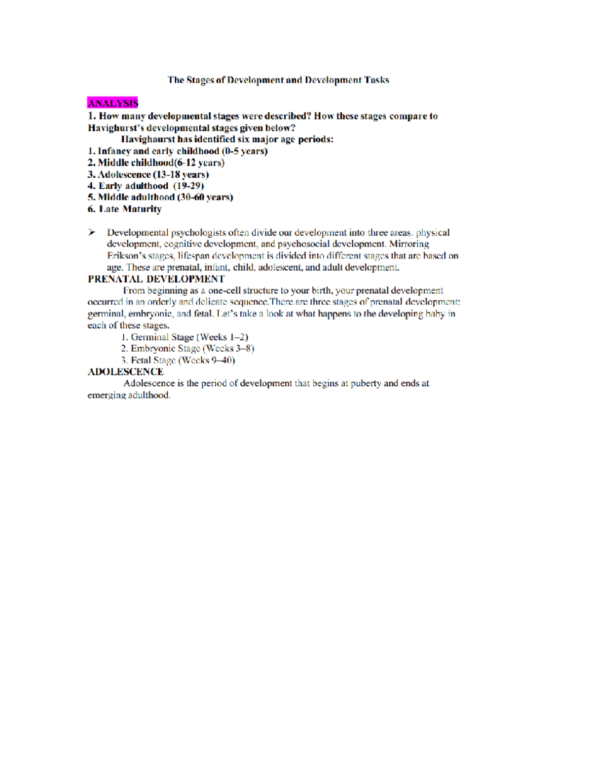 Developmental Stages & Tasks: A Comprehensive Analysis (PSY 101) - Studocu