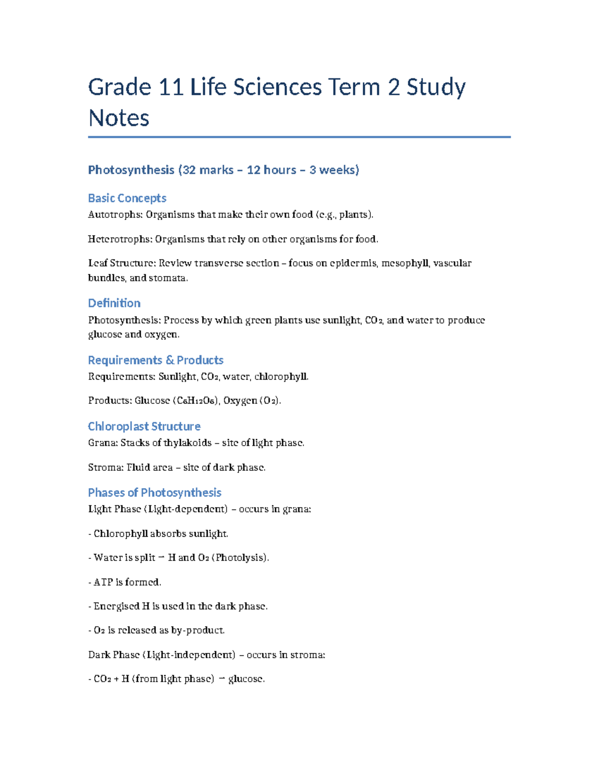 Grade 11 Life Sciences Term 2 Comprehensive Study Notes - Studocu