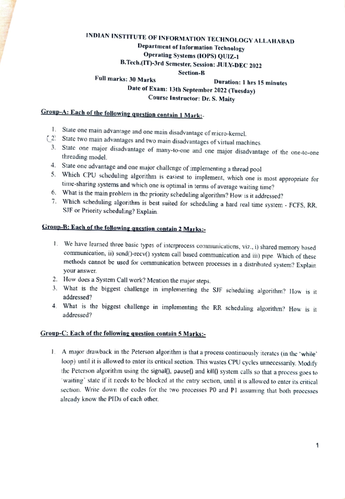 Operating Systems (IOPS) 2022 Quiz 1 - Key Concepts and Challenges - Studocu