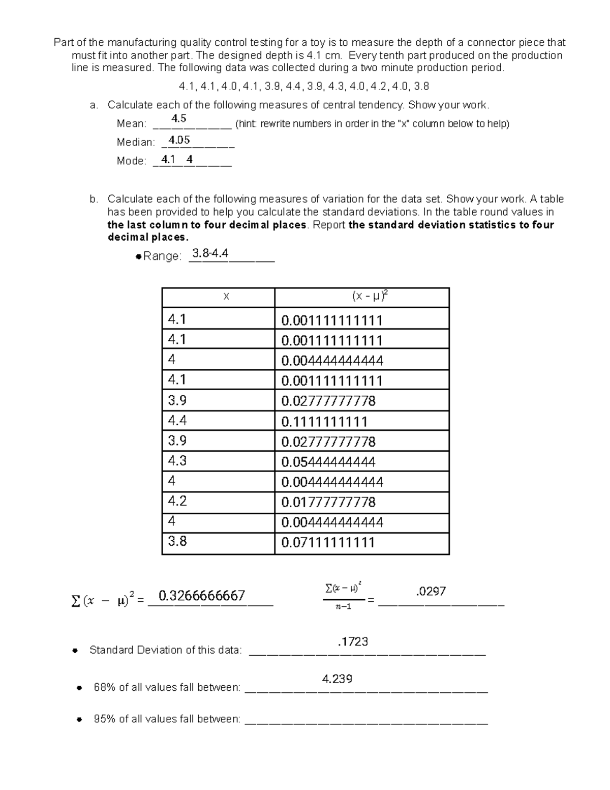 Statistics Activity - Measures of Central Tendency & Variation (3.5 ...