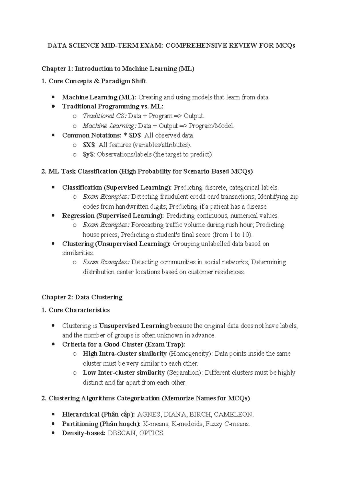 DATA SCIENCE MIDTERM EXAM: COMPREHENSIVE REVIEW FOR MCQs - Studocu