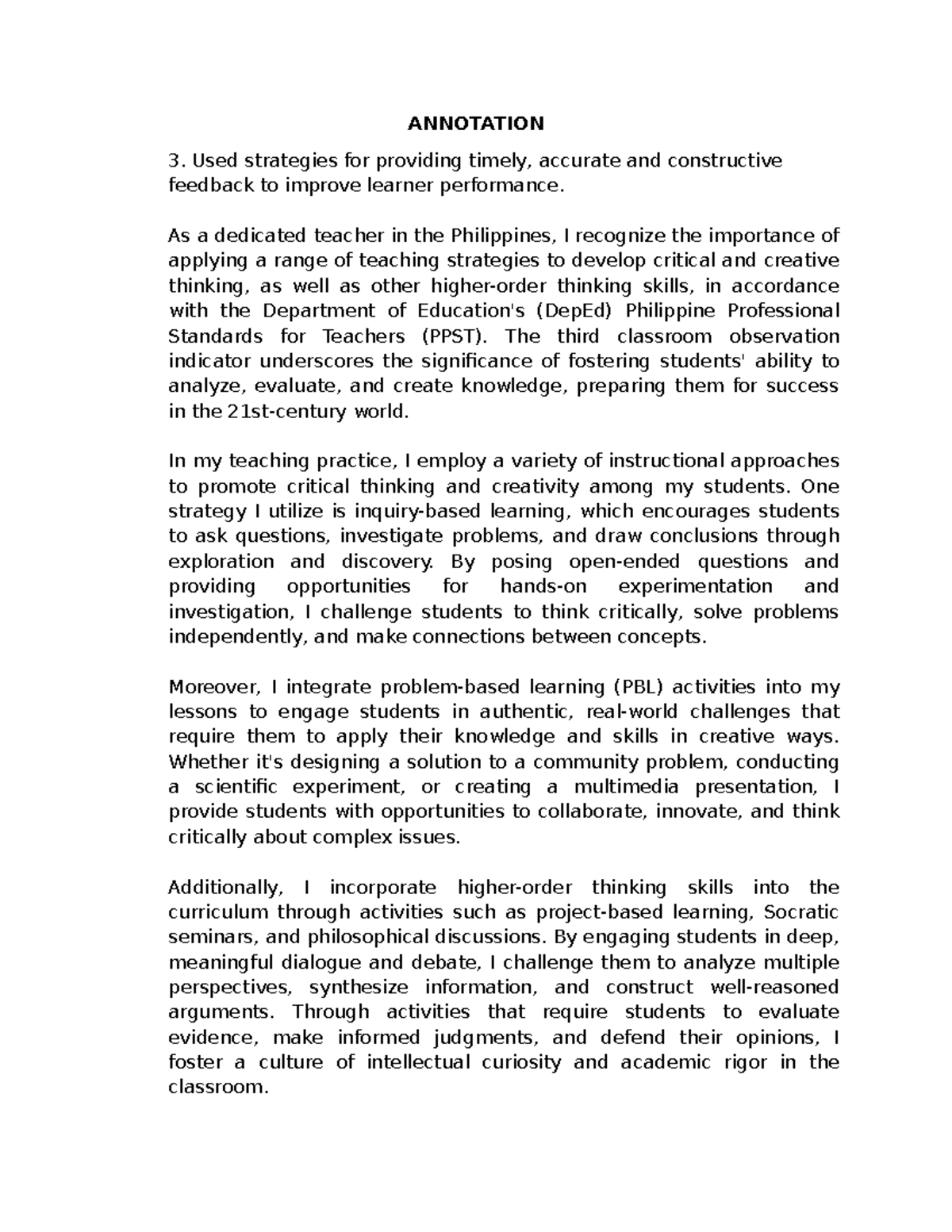 Teaching Strategies for Critical Thinking and Feedback - Annotation 3 ...
