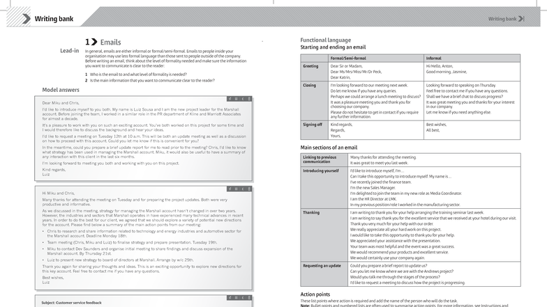 B1 Writing Bank: Email Communication Guidelines and Examples - Studocu