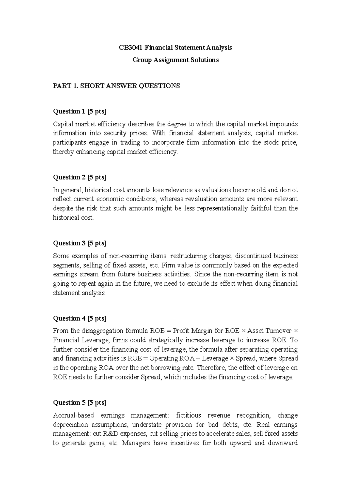 Group assignment solution - updated - CB3041 Financial Statement ...