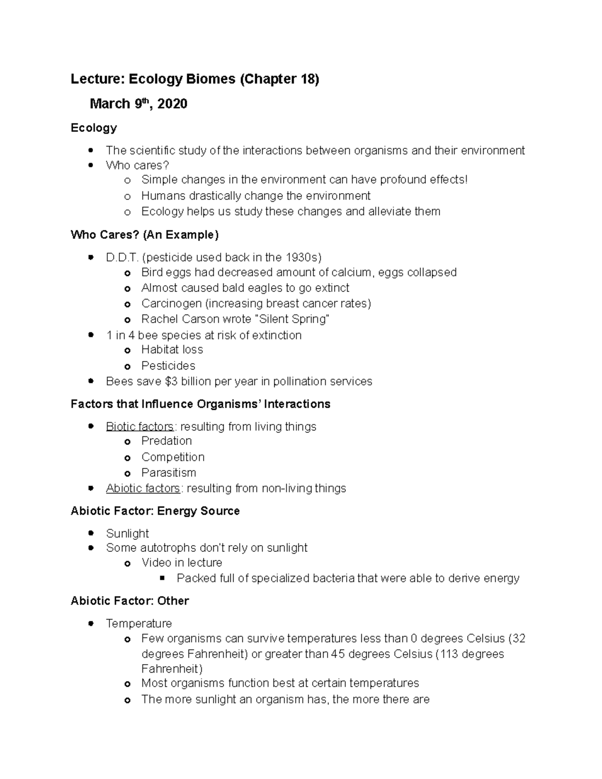Ecology Biomes Lecture Notes - Chapter 18 Overview - Studocu