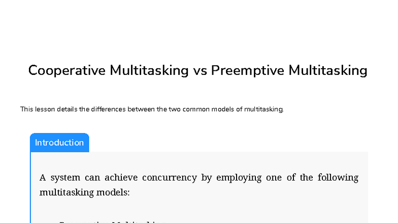 Lesson 4: Cooperative vs Preemptive Multitasking Explained - Studocu