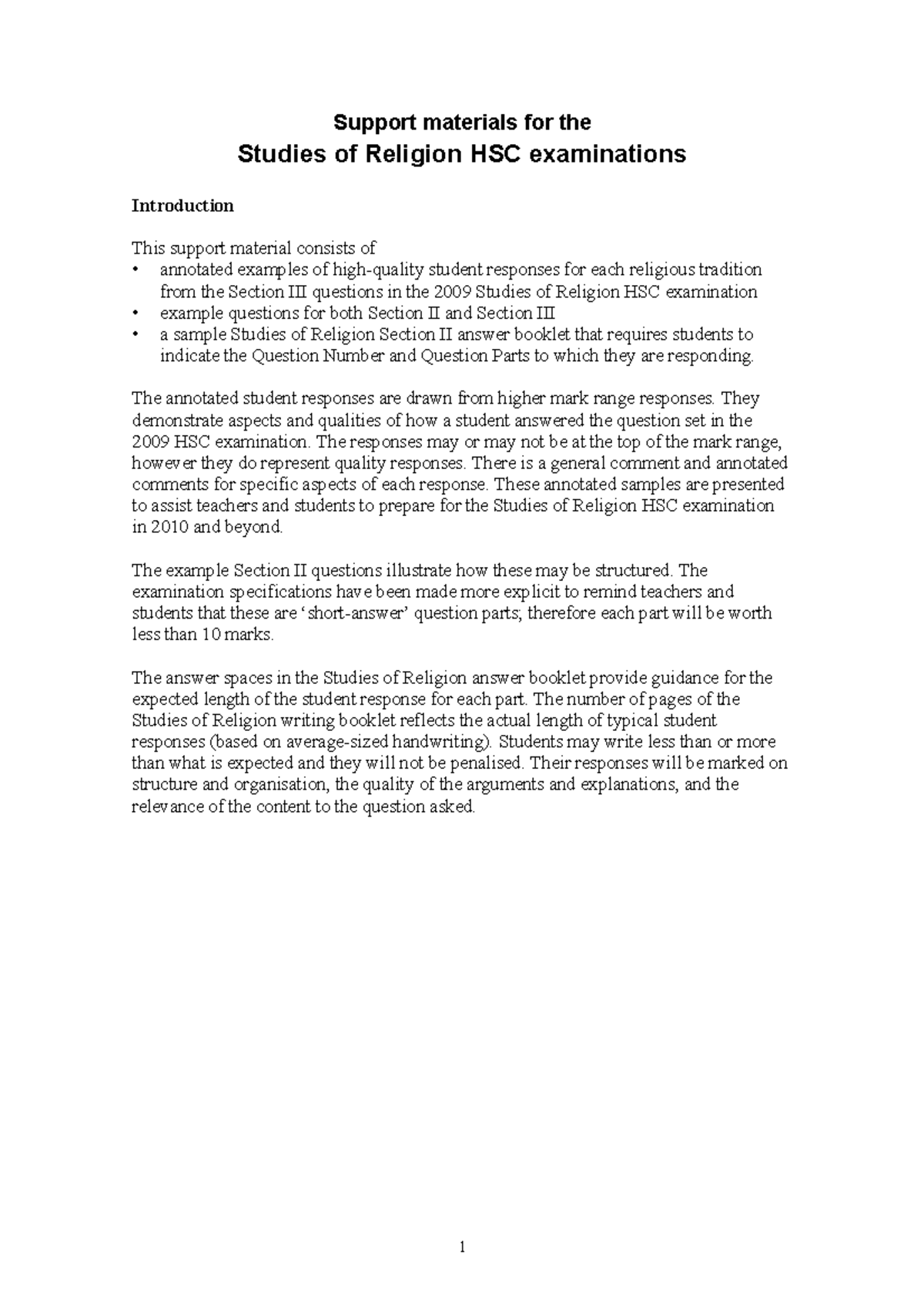 Support Materials for Studies of Religion HSC Exam Preparation - Studocu