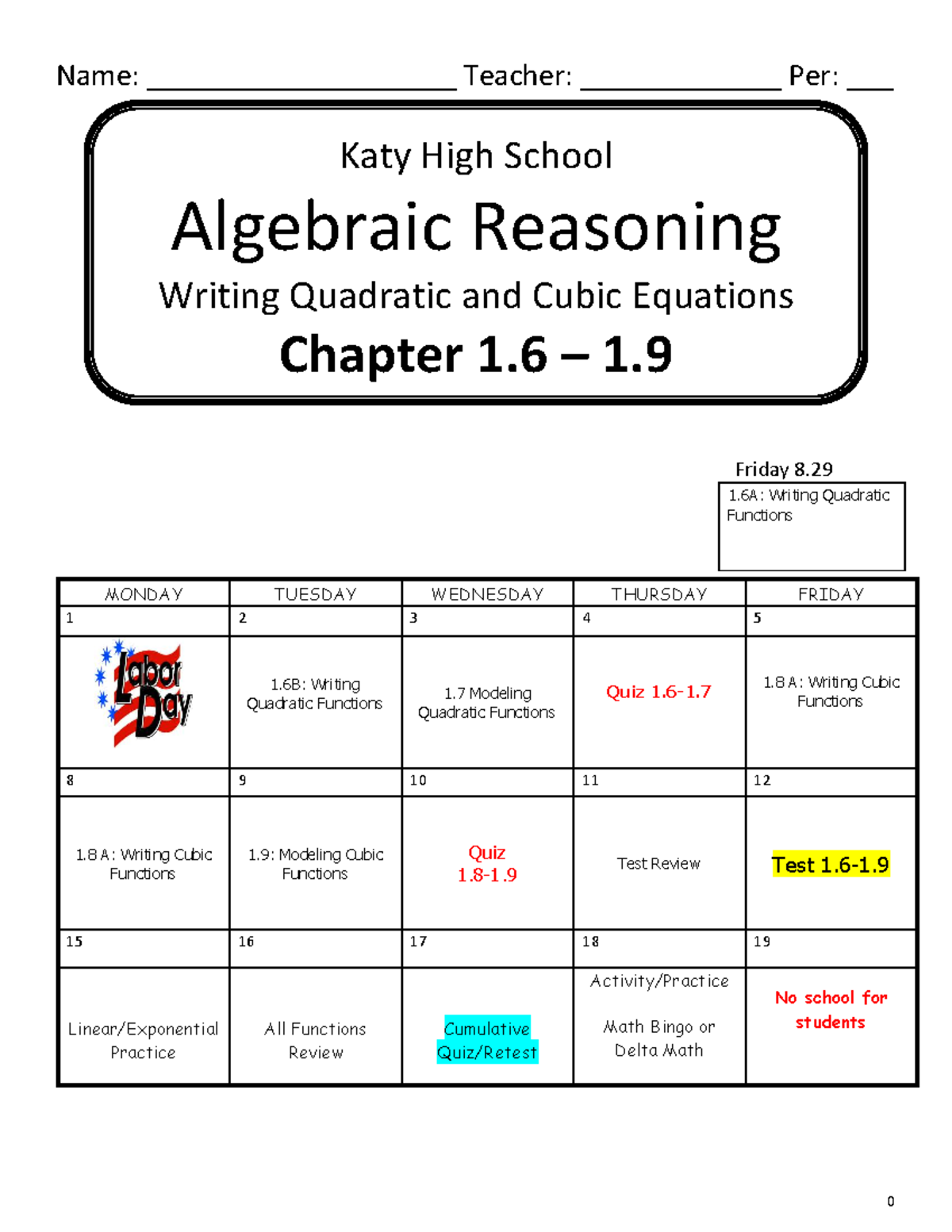 Algebraic Reasoning: Writing Quadratic & Cubic Functions (Ch. 1.6-1.9 ...