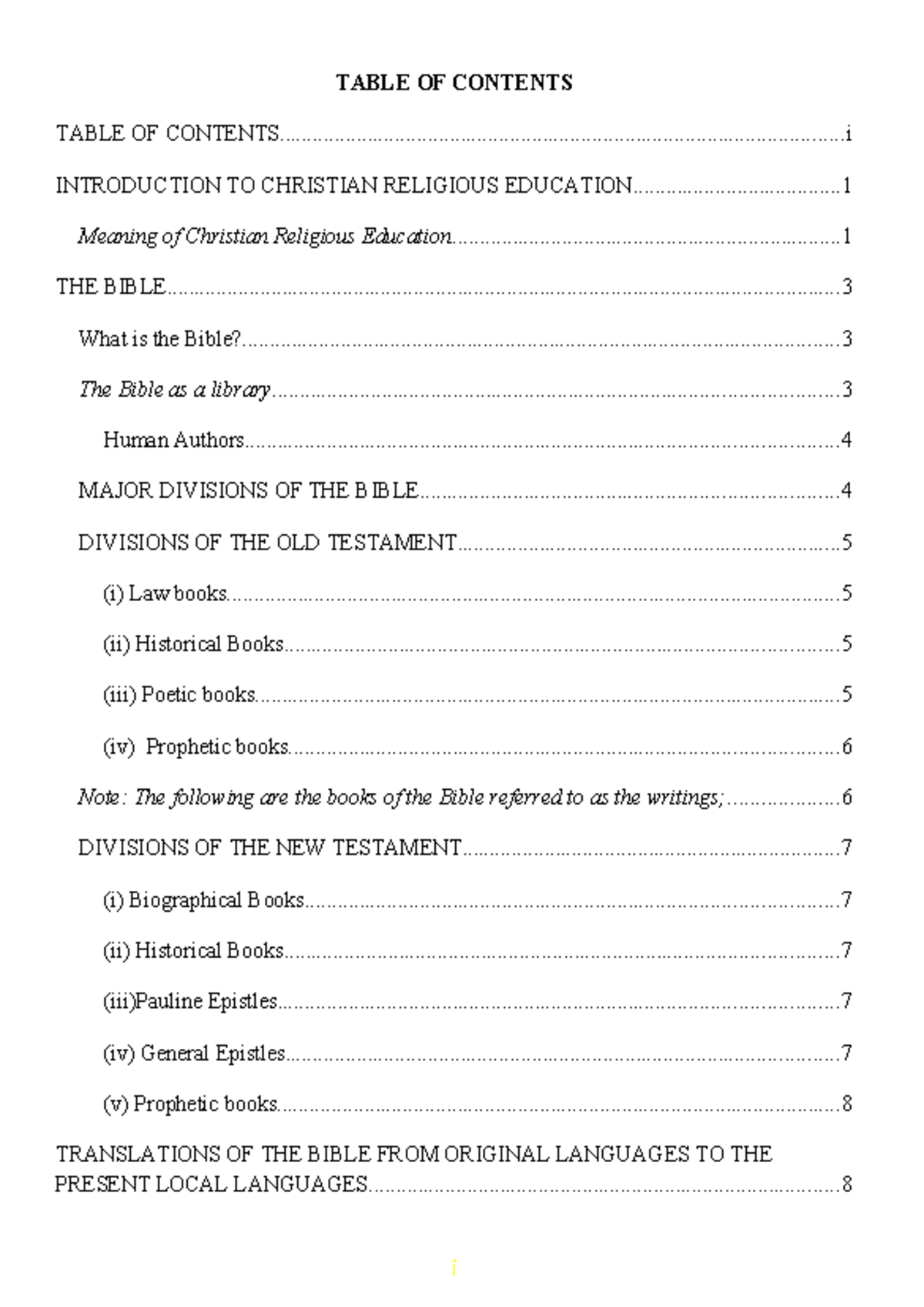 CRE - FORM ONE - Introduction to Christian Religious Education Notes ...