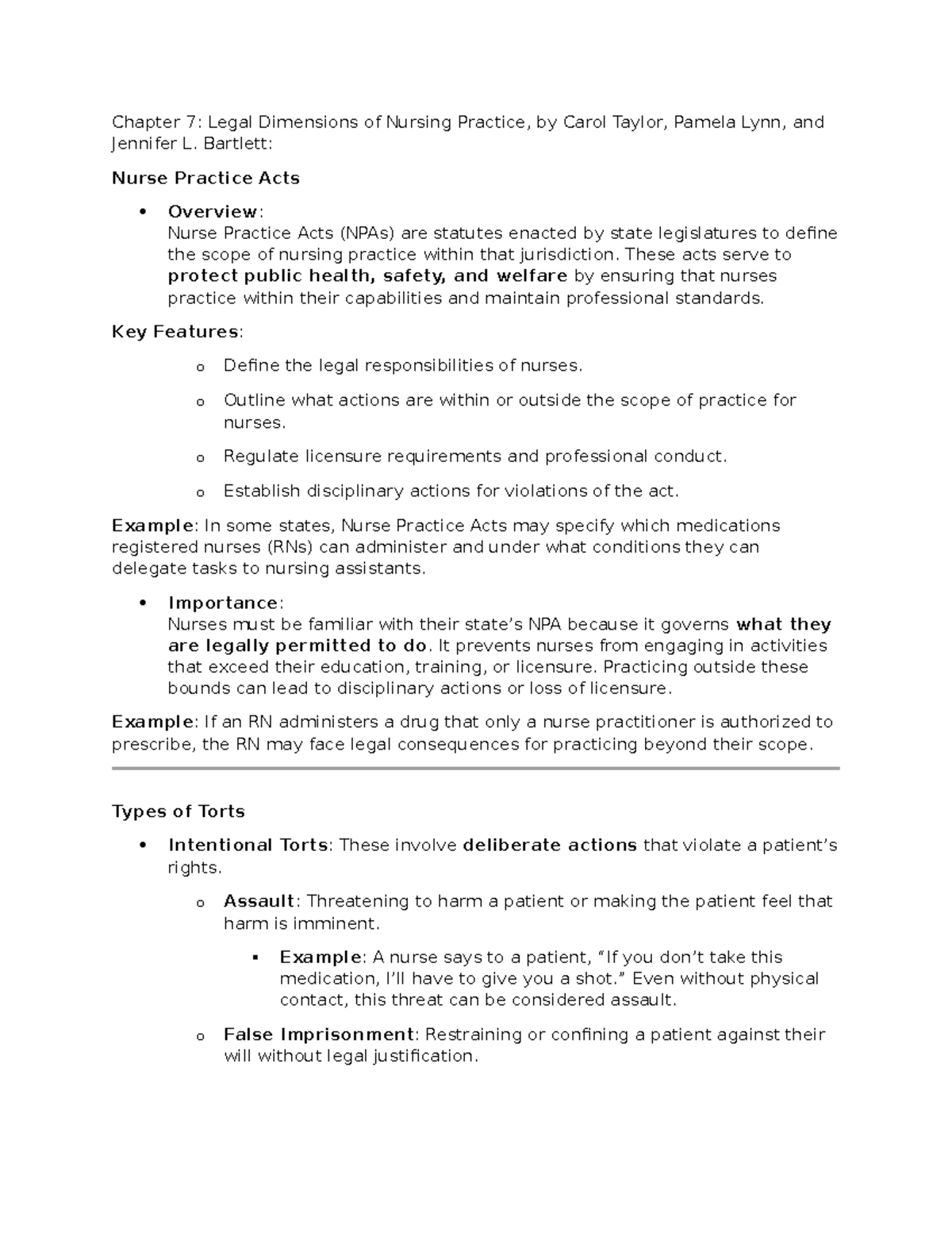 Chapter 7: Legal Dimensions of Nursing Practice (NUR 101) - Studocu