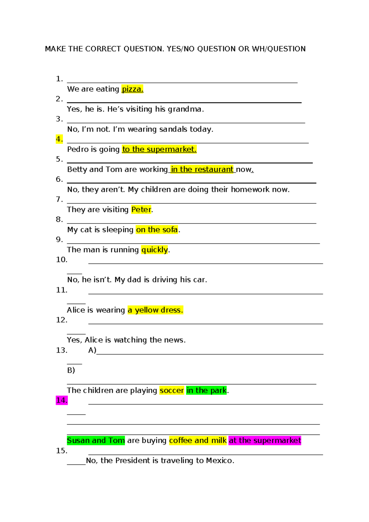 Present Progressive Questions: Forming Correct Interrogatives - Studocu